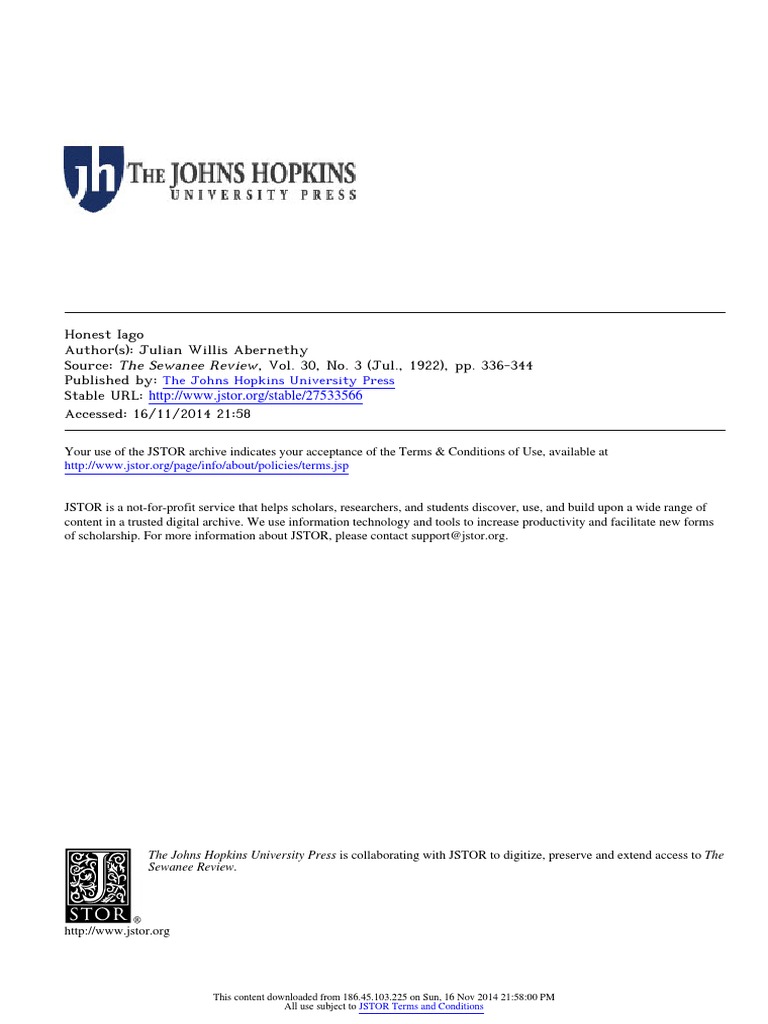 Honest Iago | Download Free PDF | Iago | Othello