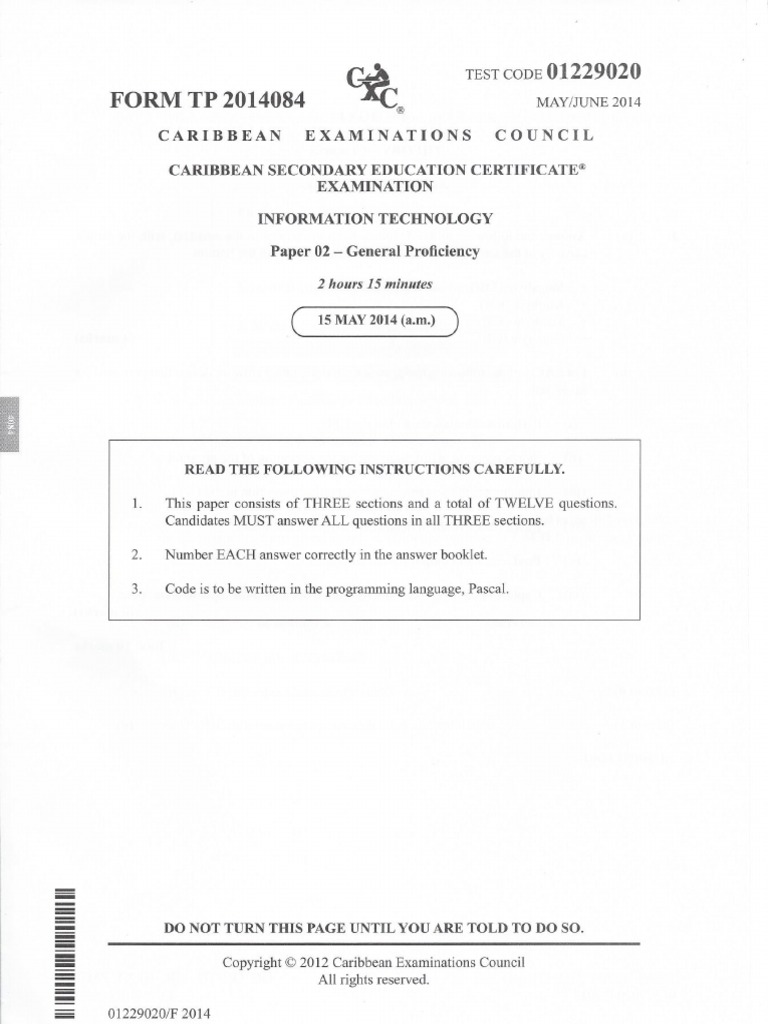 CSEC Information Technology Paper 2 2014