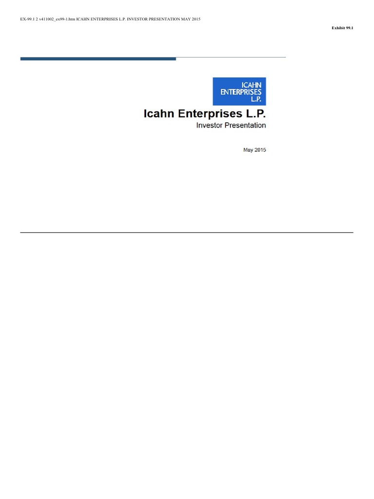 Icahn Enterprises May 2015 Investor Update | PDF | Mergers And ...