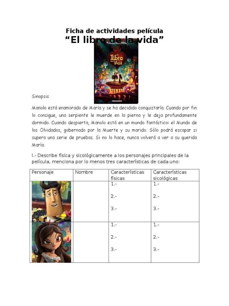 Ficha de Actividades Película | PDF