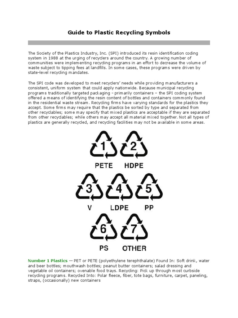 Guide To Plastic Recycling Symbols | PDF | Recycling | Polyvinyl Chloride