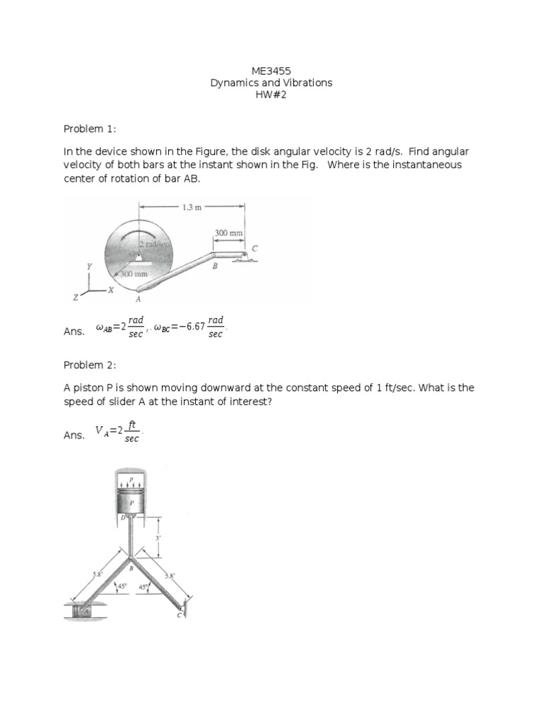 Dynamics and Vibrations: Angular Velocity Problems | PDF