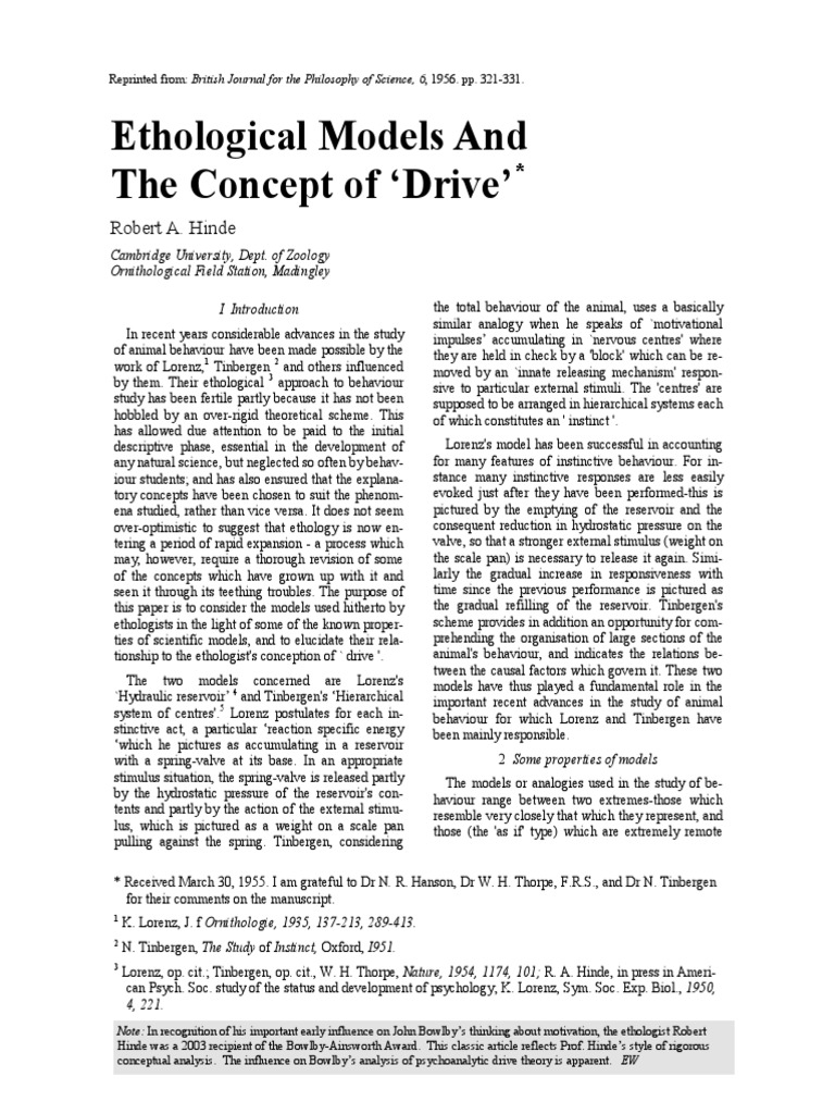 Ethological Models and The Concept of Dirive | PDF | Ethology | Motivation