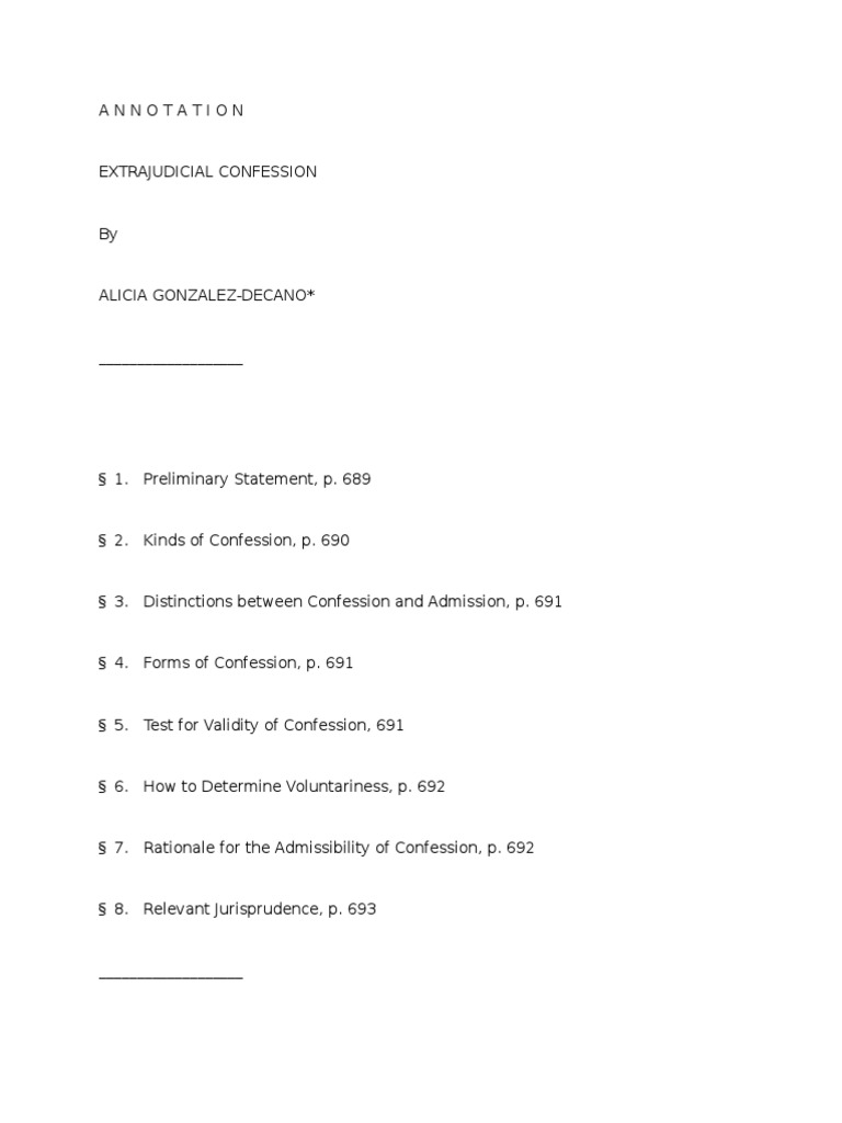 A N N O T A T I O N Extrajudicial Confession, 649 SCRA 689 (2011 | PDF ...