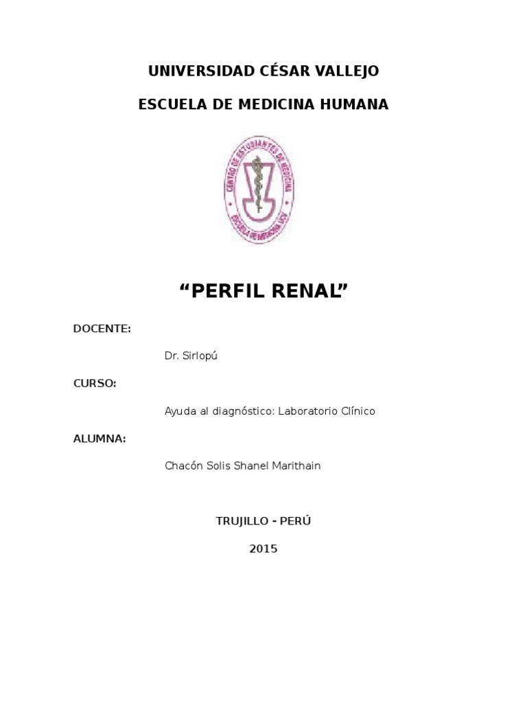 Perfil Renal Informe | PDF | Riñón | Especialidades Medicas