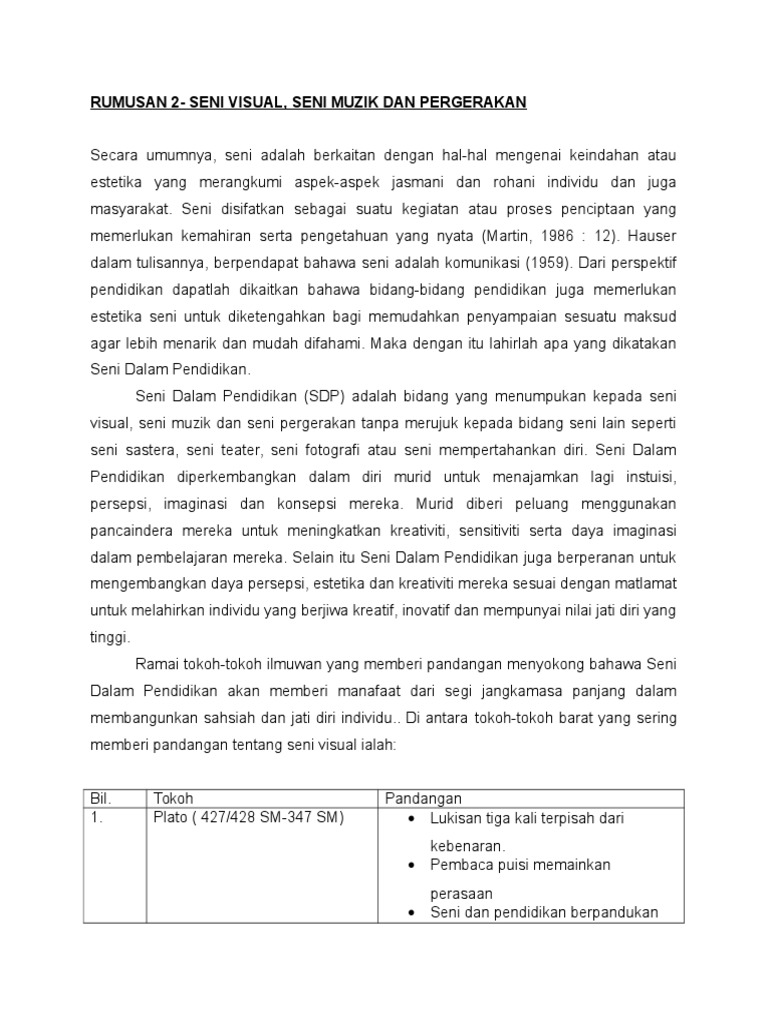 RUMUSAN 2 - Seni Visual, Seni Muzik Dan Pergerakan | PDF | Ilmu Sosial ...