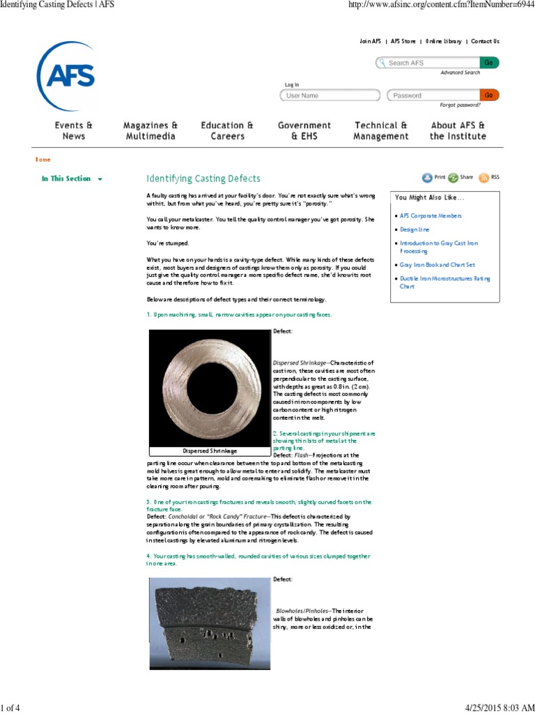 AFS Casting Defect | PDF | Casting (Metalworking) | Industries