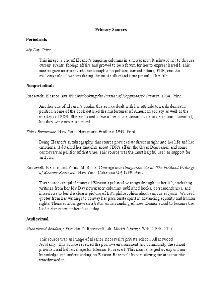 Primary Sources | PDF | Eleanor Roosevelt | Franklin D. Roosevelt