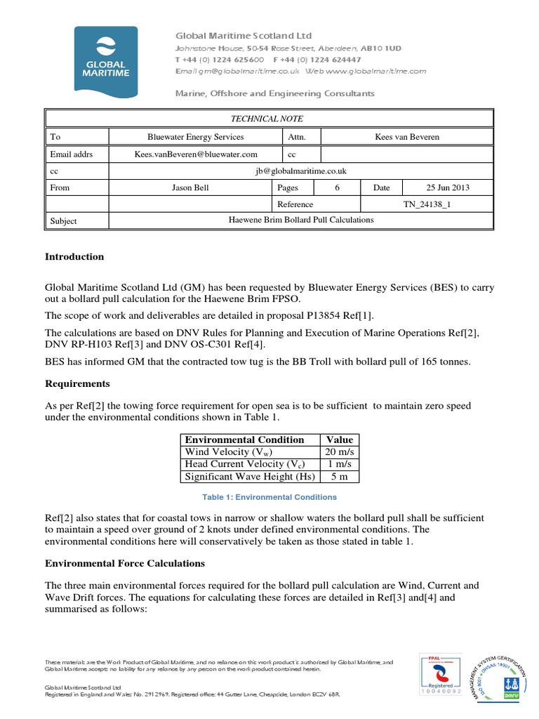 Global Maritime Bollard Pull Calculation-Based On DNV | PDF | Hull ...