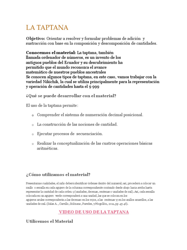 La Taptana | PDF | Sustracción | Enseñanza de matemática