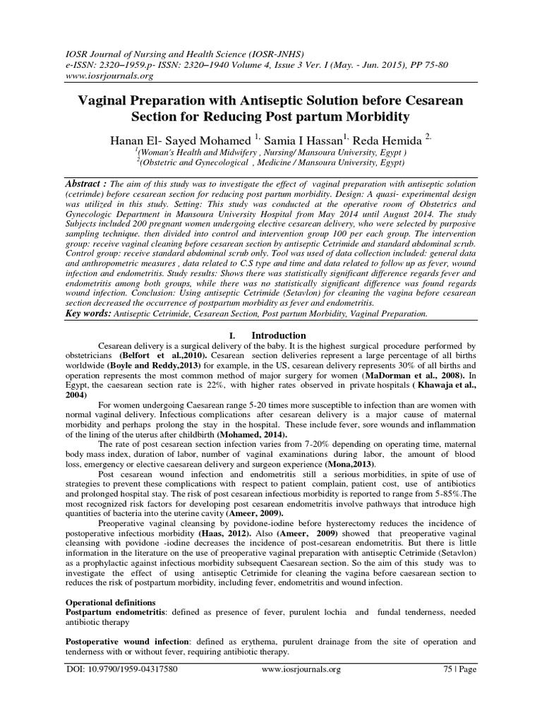 Vaginal Preparation With Antiseptic Solution Before Cesarean Section
