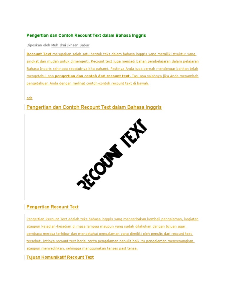 Pengertian Dan Contoh Recount Text Dalam Bahasa Inggris | PDF | Kebun ...