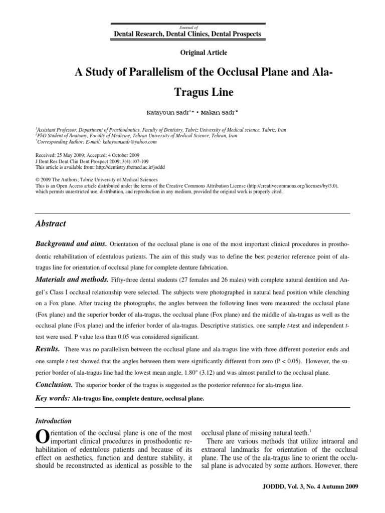 A Study of Parallelism of The Occlusal Plane and Ala Tragus Line | PDF ...