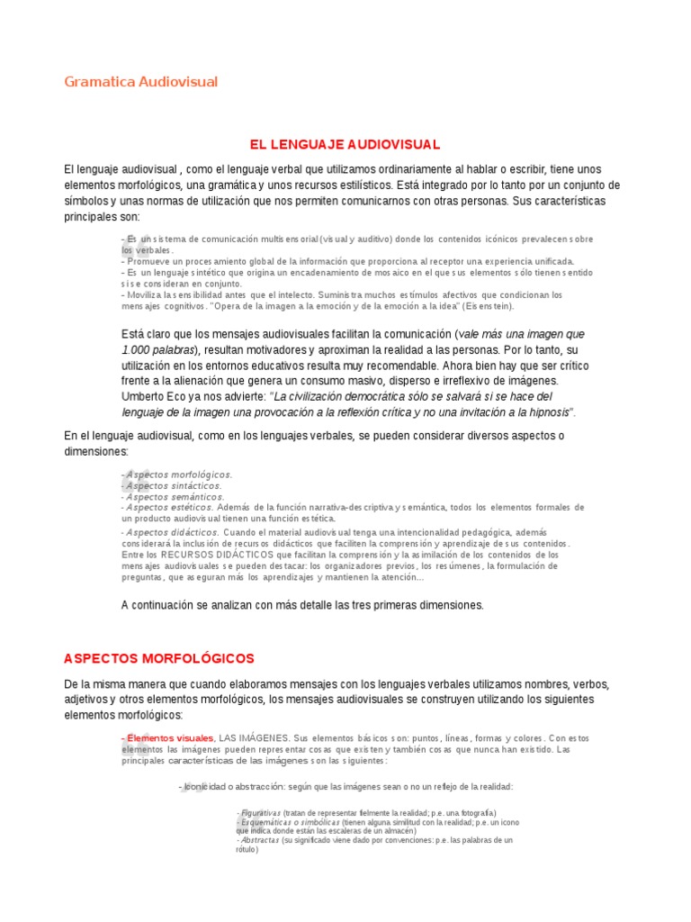 Gramatica Audiovisual o Leguaje Audiovisual | PDF | Color | Lente de la ...