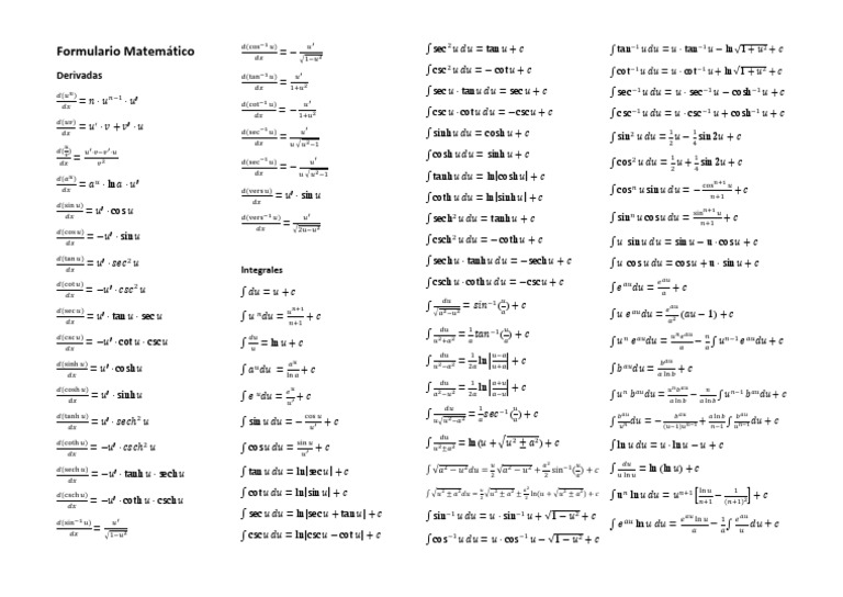 Formulario Matemático: Derivadas | PDF