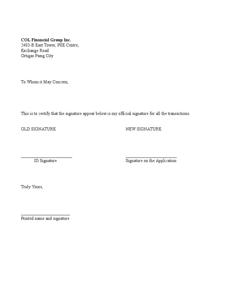 COL Financial Signature Certification | PDF