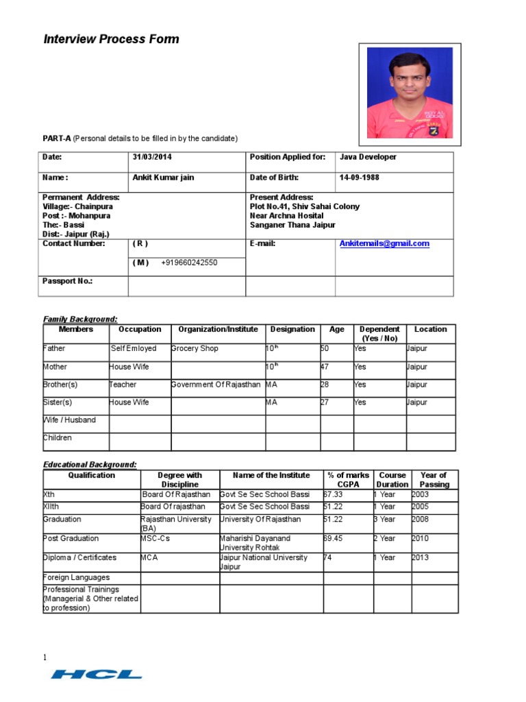 Interview Process Form-Candidate | Download Free PDF | Self Esteem ...