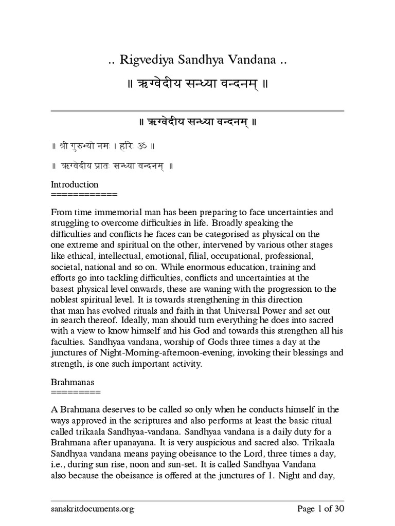 Rig Veda Sandhyavandanam | PDF | Mantra | Prayer
