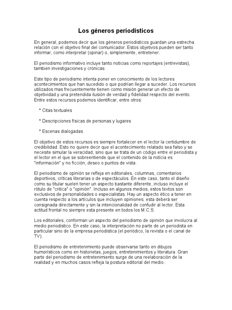 Los Géneros Periodísticos | PDF | Periodismo | Información