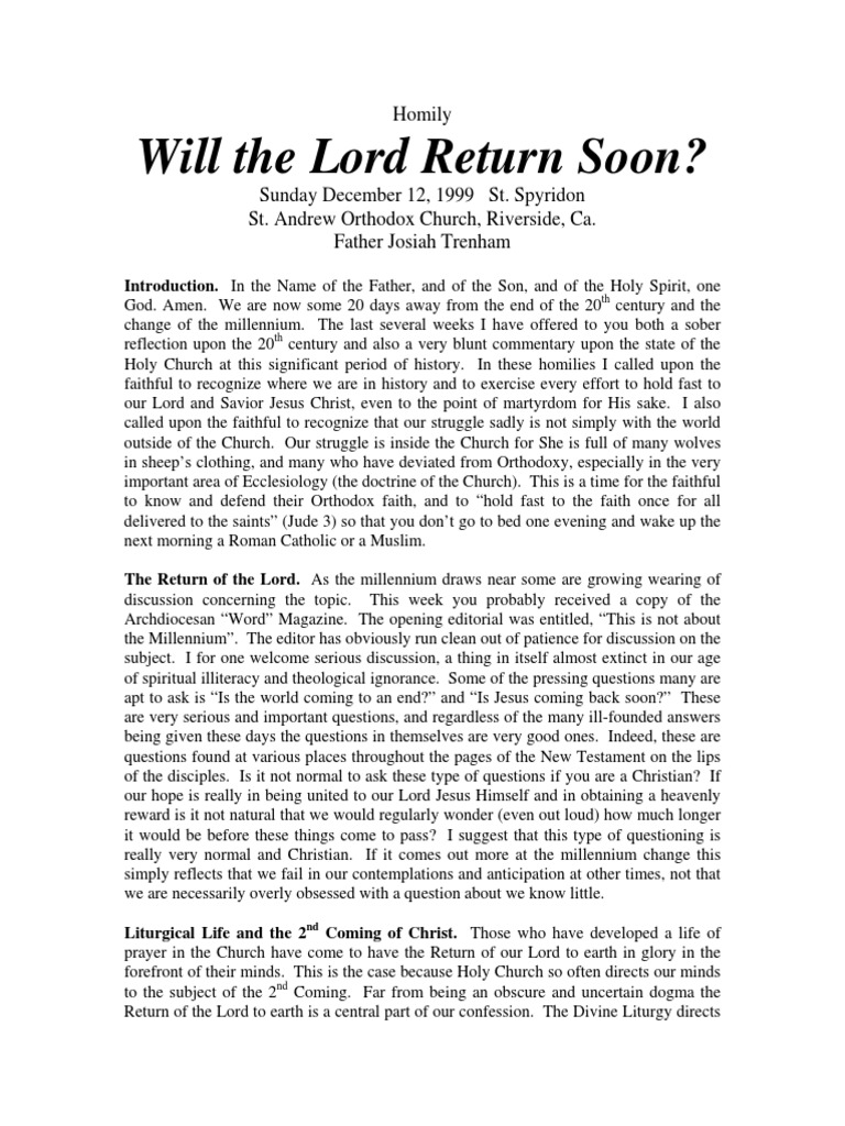 Will The Lord Return Soon | Download Free PDF | Eastern Orthodox Church ...