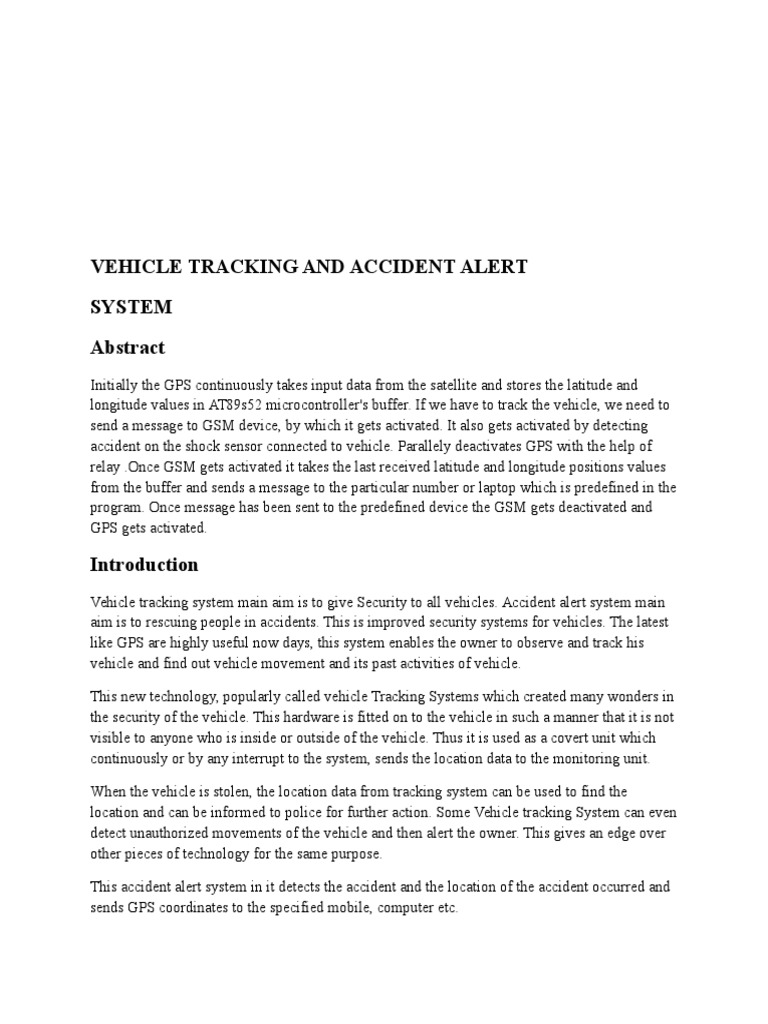 Vehicle Tracking and Accident Alert | PDF | Global Positioning System ...