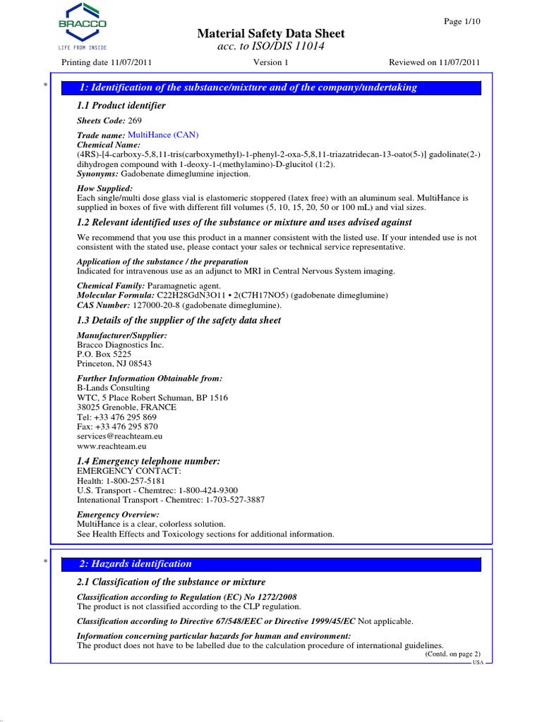 MSDS 269 MultiHance | PDF | Dangerous Goods | Personal Protective Equipment