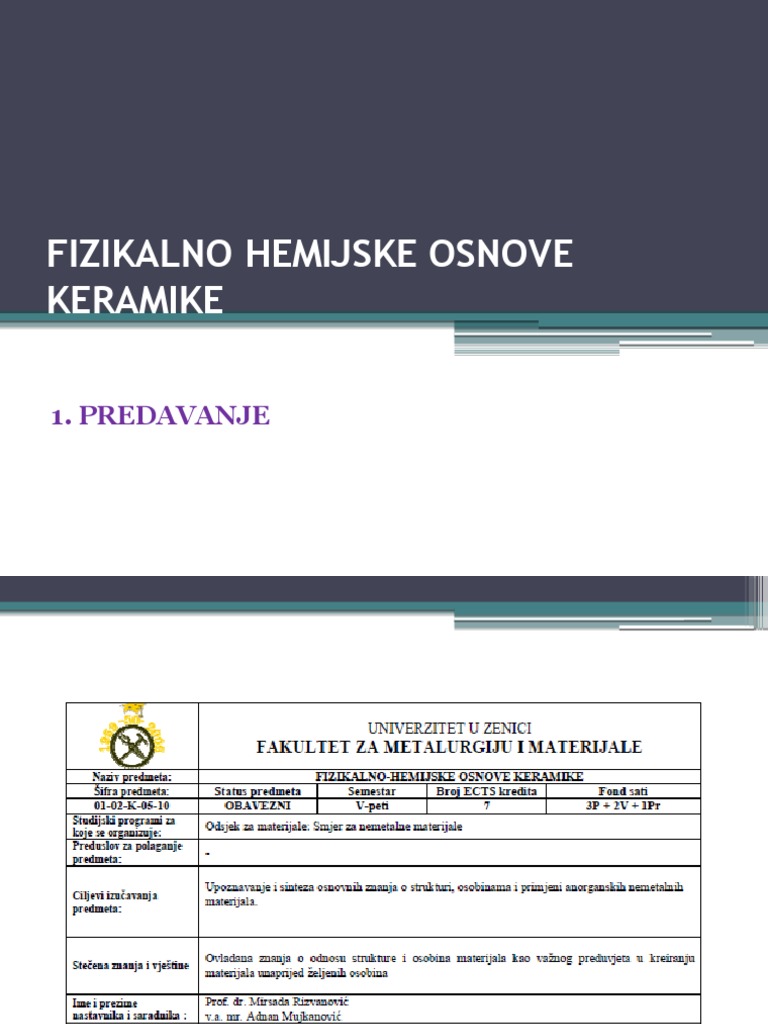 Fizikalno Hemijske Osnove Keramike 1. Predavanje | PDF | Ionic Bonding | Chemical Bond