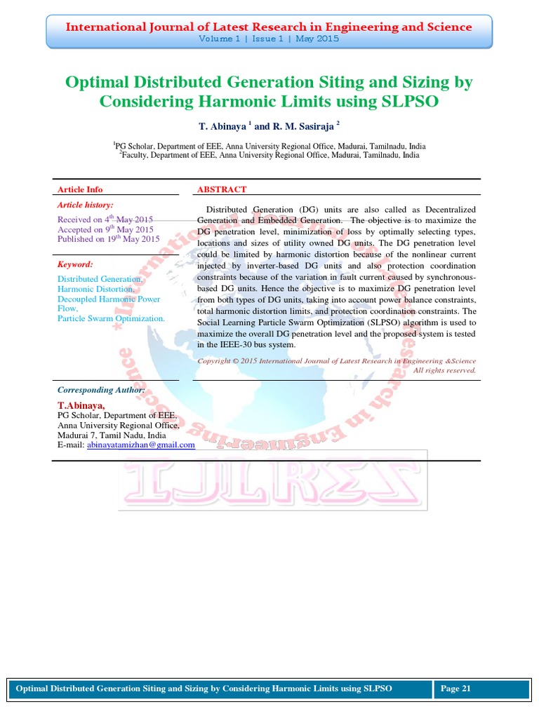 Optimal Distributed Generation Siting and Sizing by Considering ... Optimal Distributed Generation Siting and Sizing by Considering ...