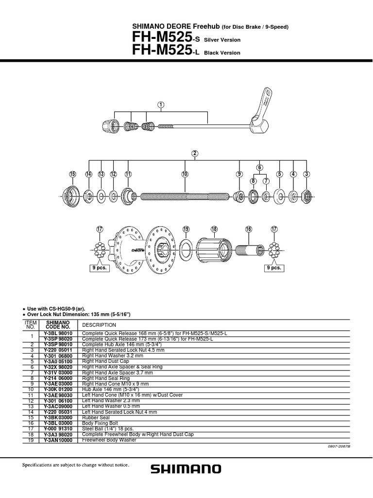 FH-M525 FH-M525: Shimano Deore Freehub | PDF