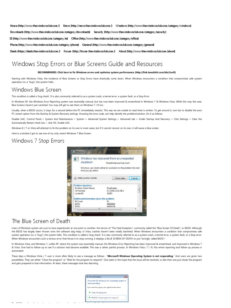 Analyze & Fix Windows Stop Error or Blue Screen of Death PDF | PDF ...