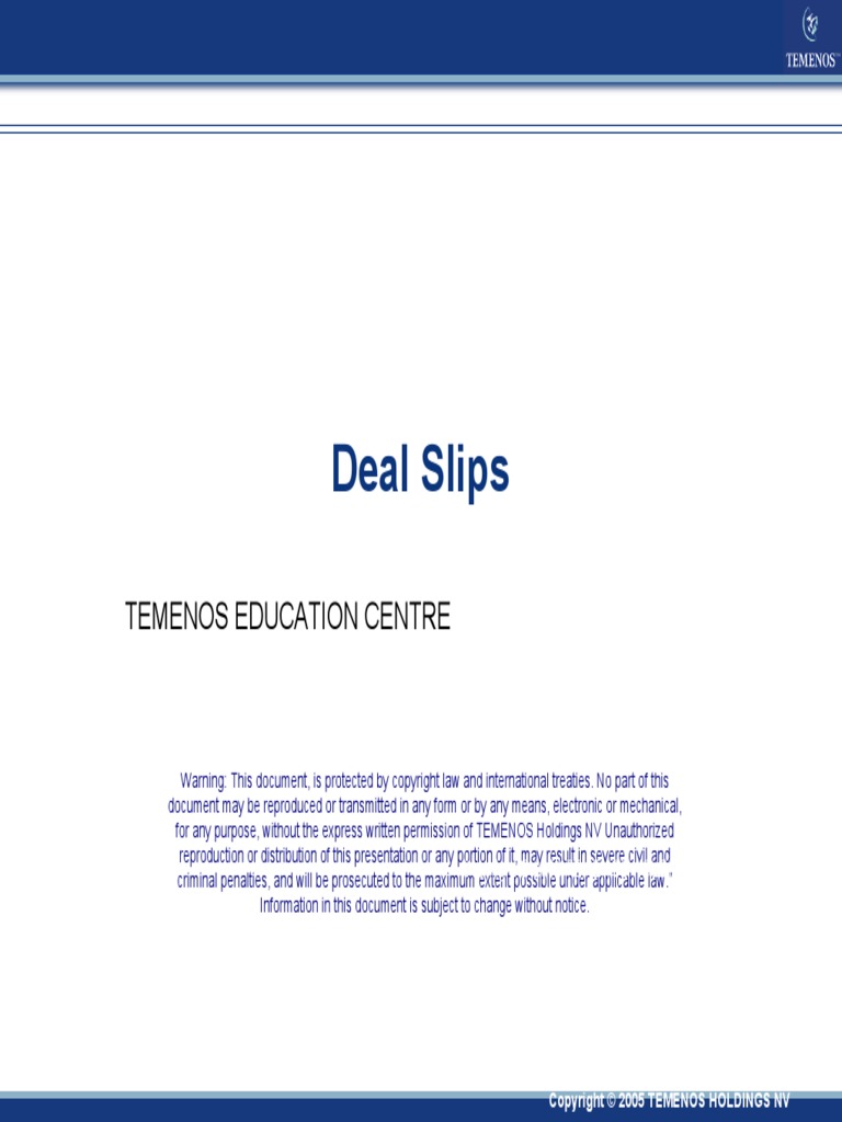 Deal Slips: Temenos Education Centre | PDF | Keyboard Shortcut | Copyright