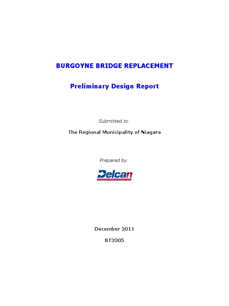 Burgoyne Bridge Replacement Preliminary Design Report | PDF | Traffic ...