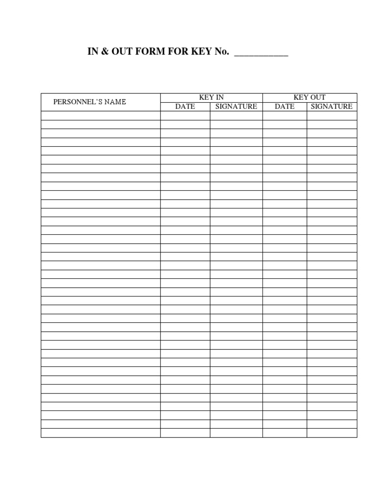 IN & OUT FORM FOR KEY No. | PDF | Business