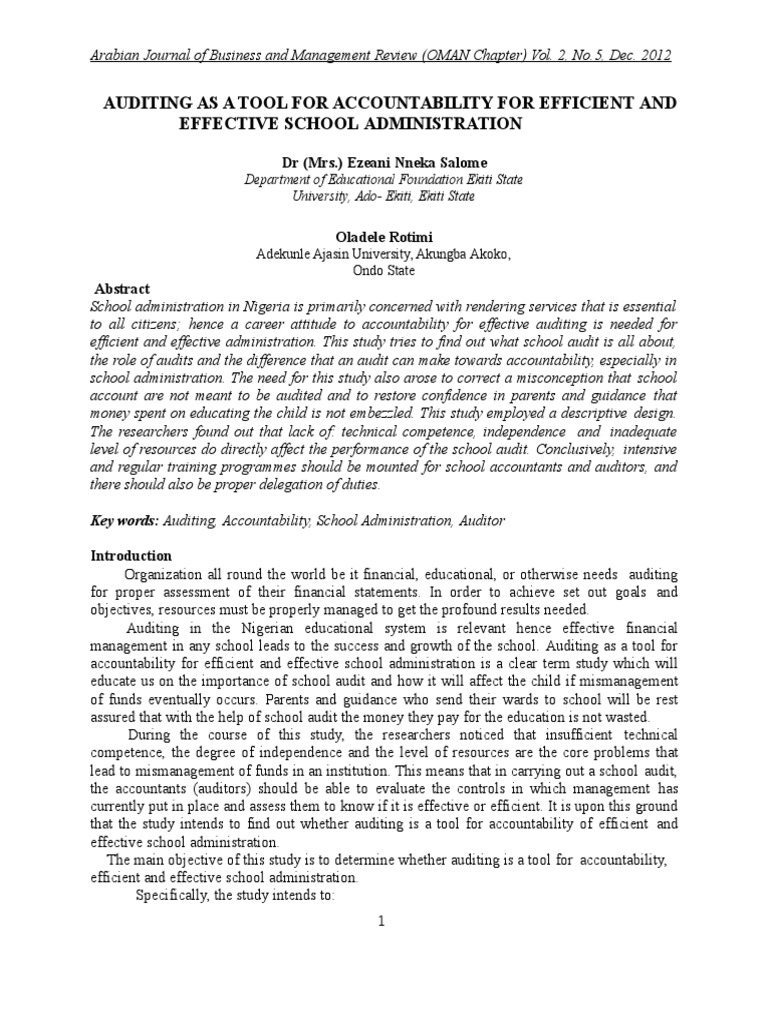 Auditing as a Tool for Accountability for Efficient and Effective ...
