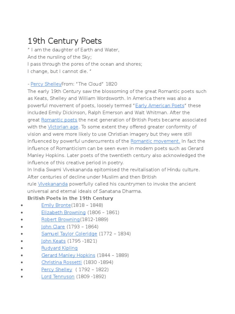 19th Century Poetry | PDF | Classics