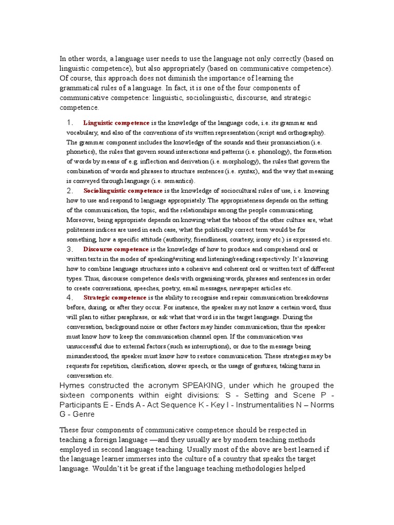 Hymes' Four Components of Competence | PDF | Linguistics | Grammar