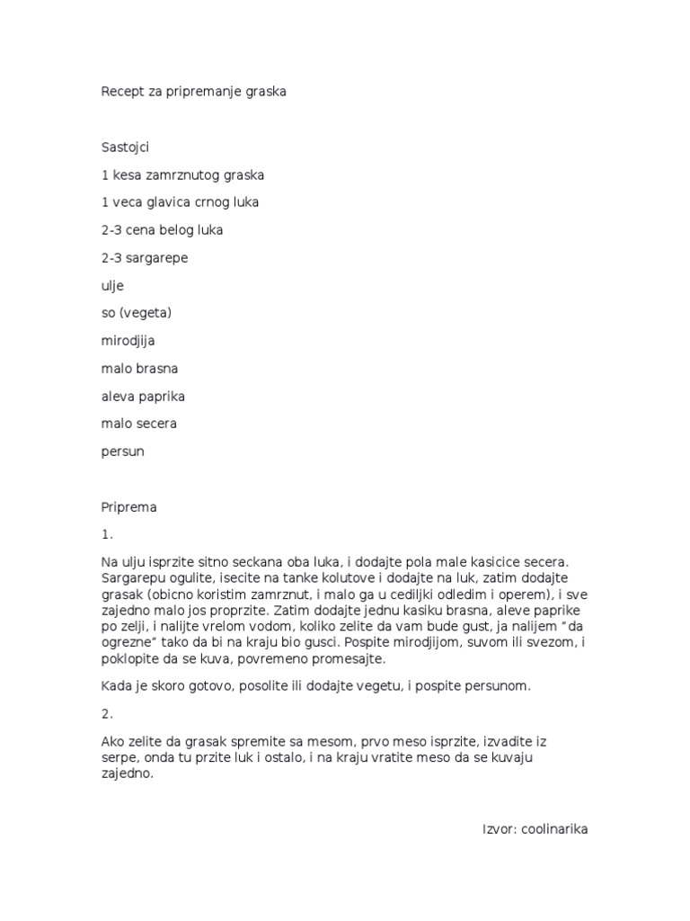 Recept Za Pripremanje Graska | PDF