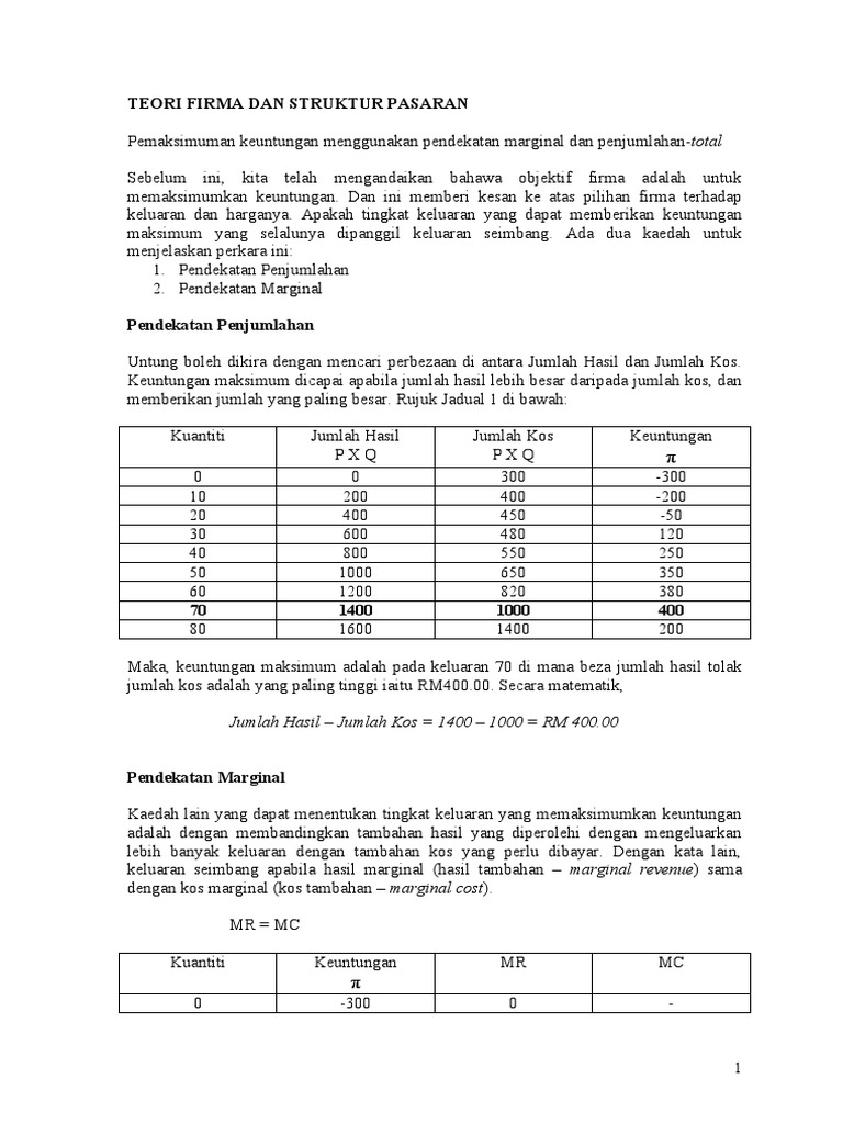 Nota Teori Firma Dan Struktur Pasaran | PDF
