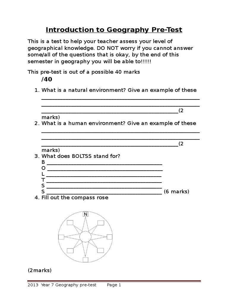 Geography Pre-Test Original | PDF | Geography | Cartography