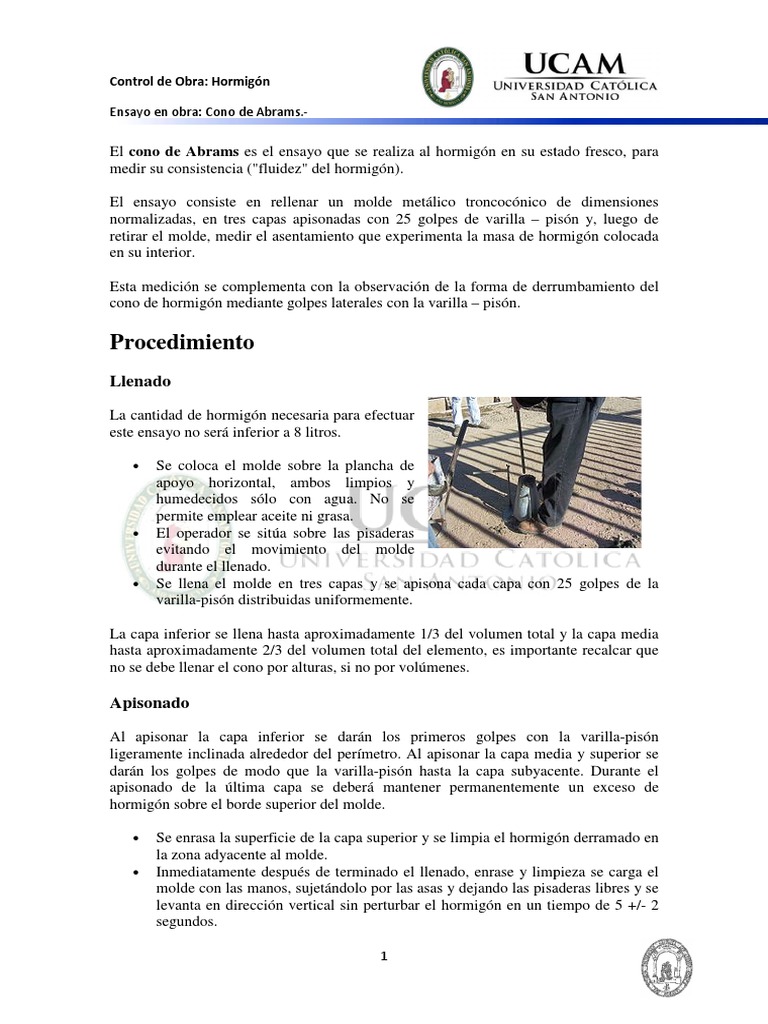 Ensayo Cono de Abrams en Hormigón | PDF | Materiales de construcción ...