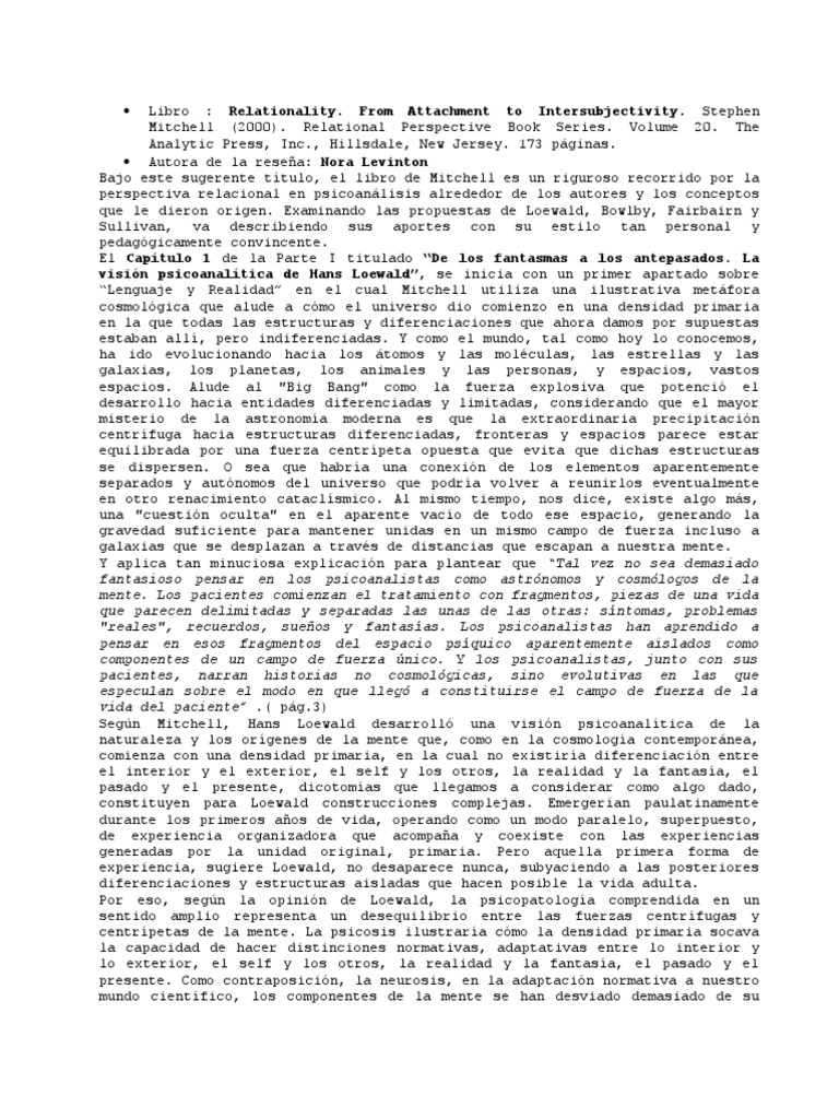 Libro de Mitchel, Relacionalidad Del Apego A La Intersubjetividad | PDF | Psicoanálisis ...