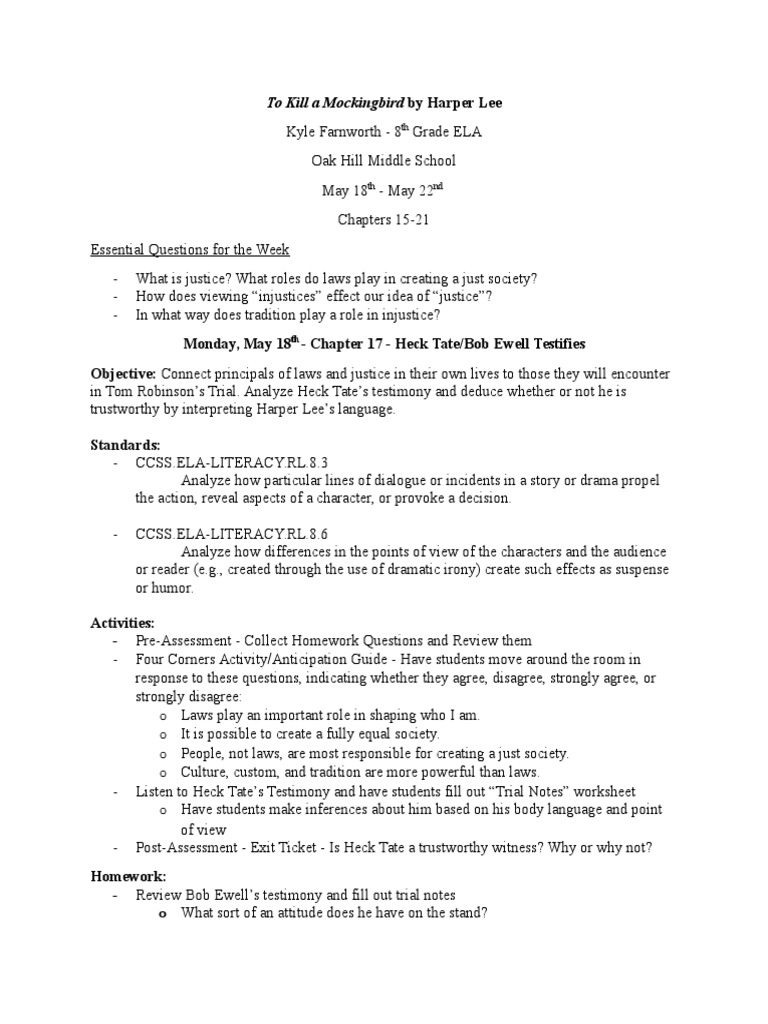 Tkam Trial (Sample Week) | PDF | To Kill A Mockingbird | Argument