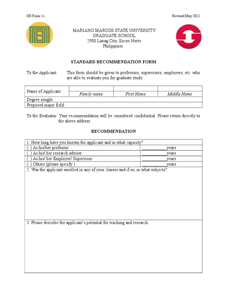 1c Standard Recommendation Form | PDF