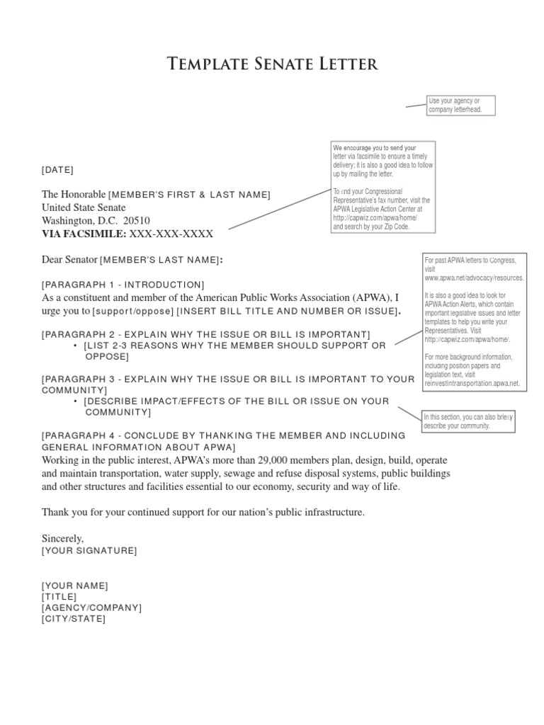 Template Senate Letter: Via Facsimile: XXX-XXX-XXXX | PDF