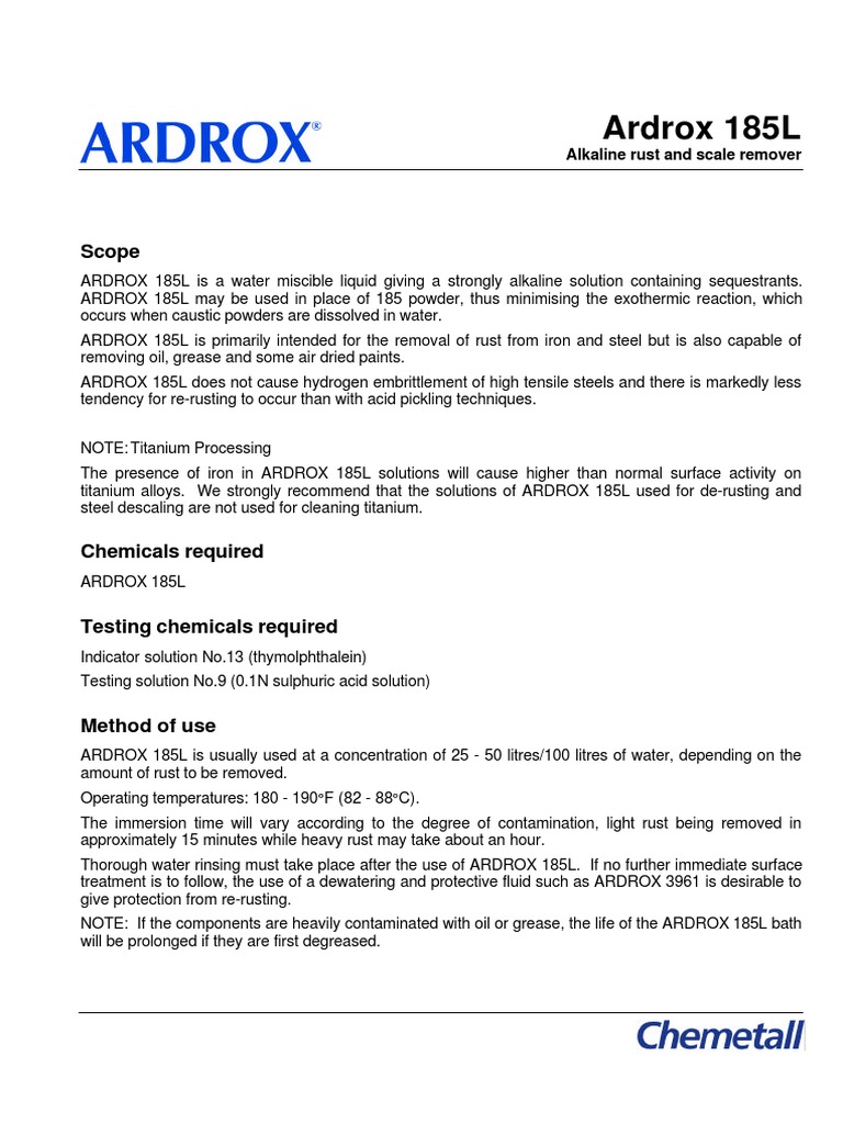 Ardrox 185l Tds | PDF | Rust | Materials