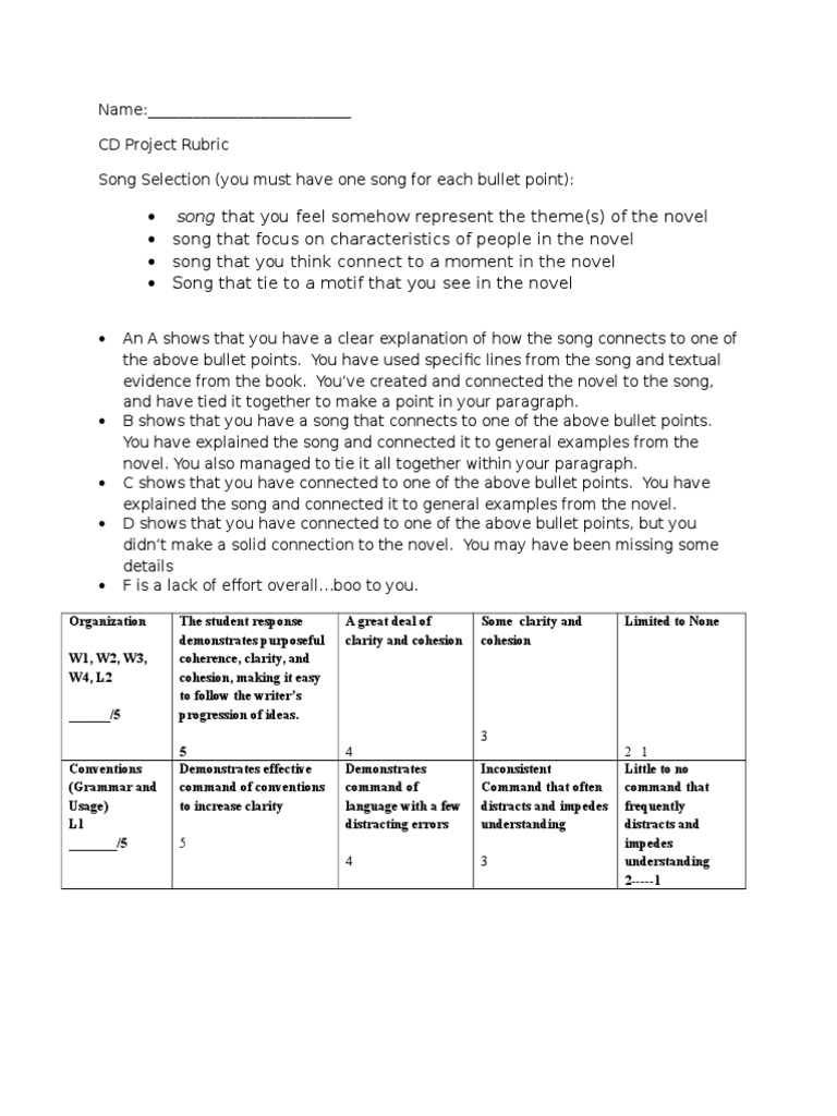 CD Project Rubric for Novel Analysis | PDF | Cognition | Cognitive Science
