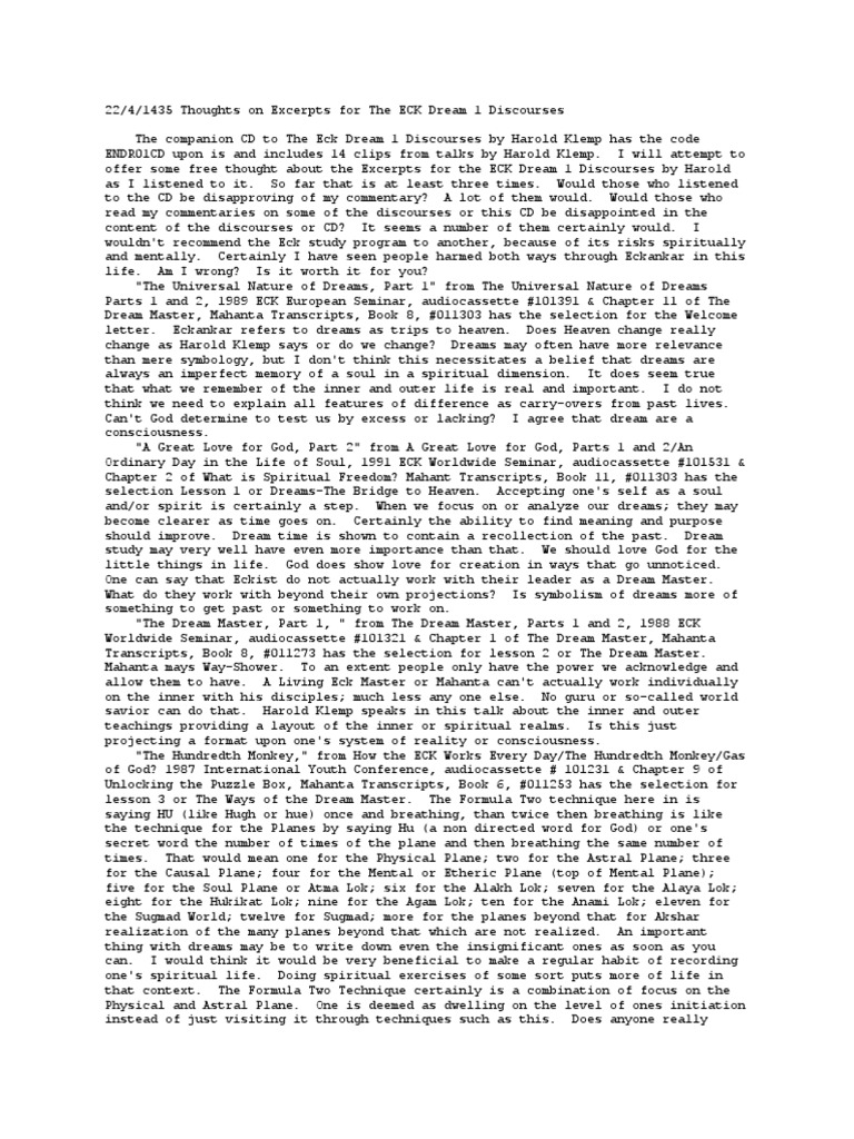 Experiences in My Second Year in Eckankar and The ECK Dream 1 ...