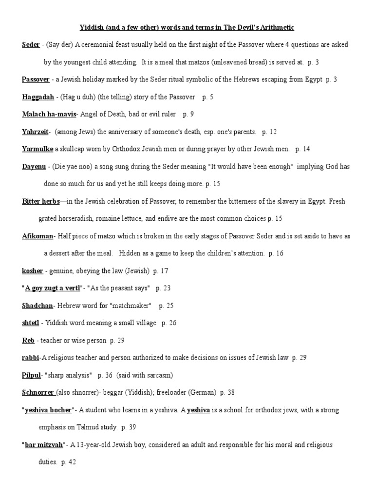 Yiddish Words | PDF | Passover | Passover Seder