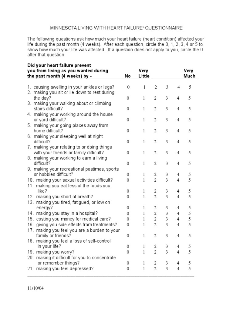MLHFQ Questionnaire | PDF