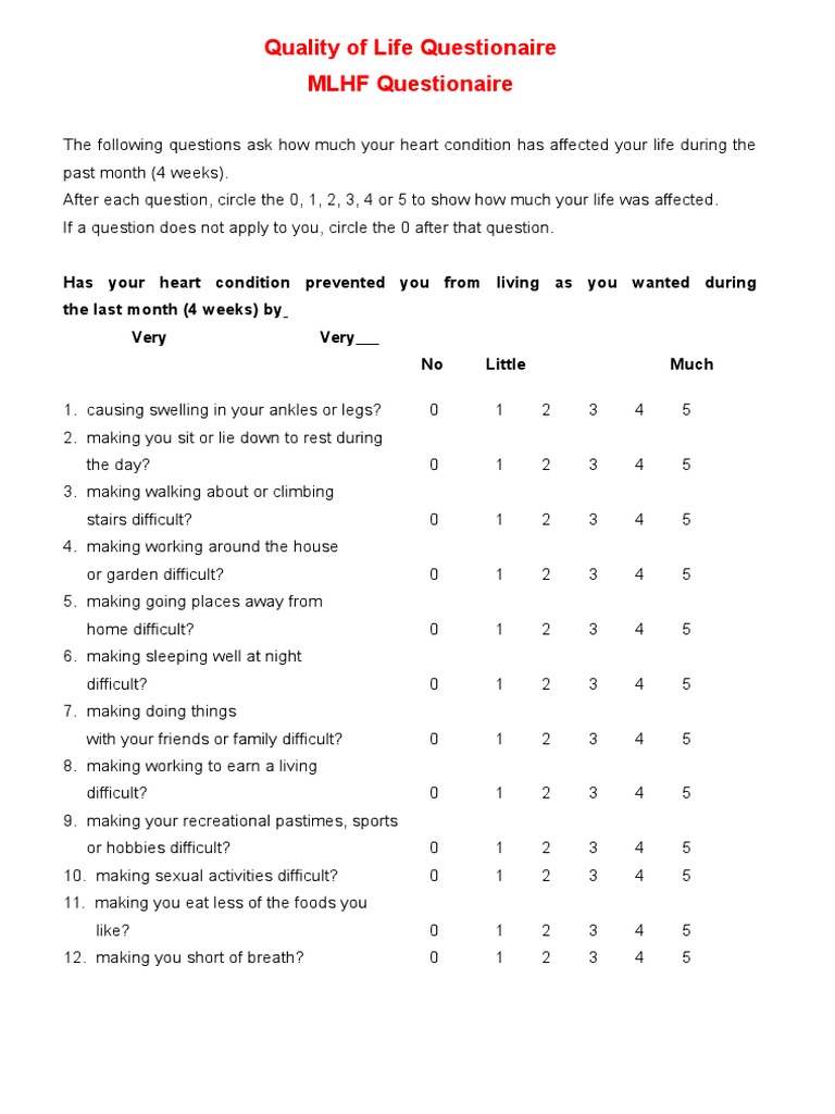 Minnesota Living With Heart Failure Questionaire | PDF | Sports ...